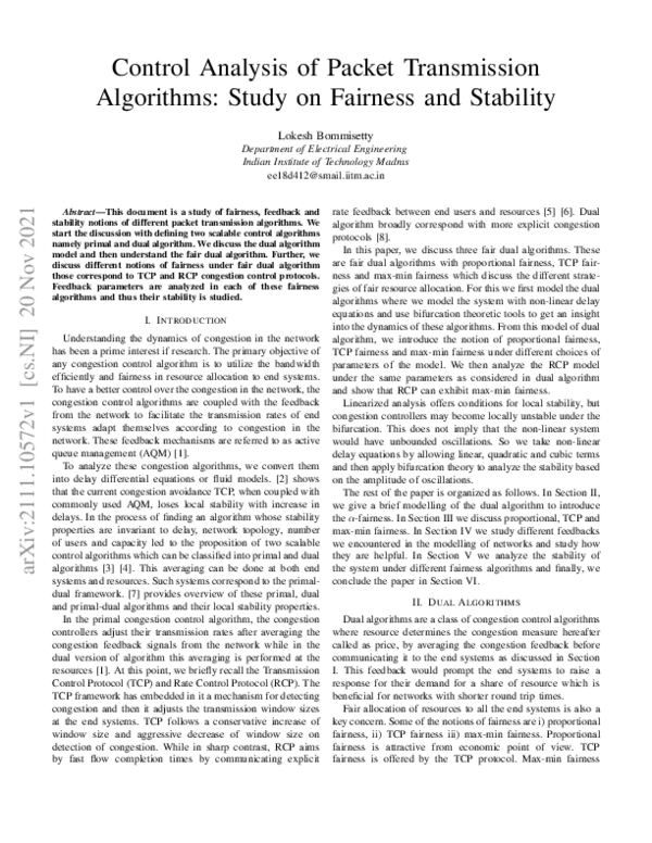 (PDF) Control Analysis of Packet Transmission Algorithms: Study on ...