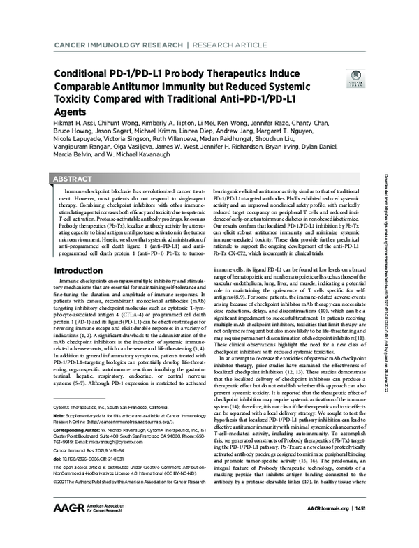 (PDF) Conditional PD-1/PD-L1 Probody Therapeutics Induce Comparable ...