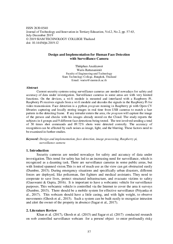 Pdf Design And Implementation For Human Face Detection With Surveillance Camera