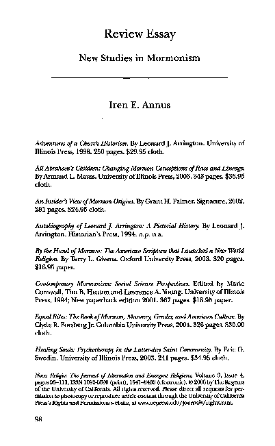 (PDF) Review Essay: New Studies in Mormonism