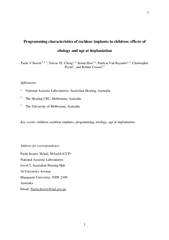 (PDF) Programming characteristics of cochlear implants in children ...