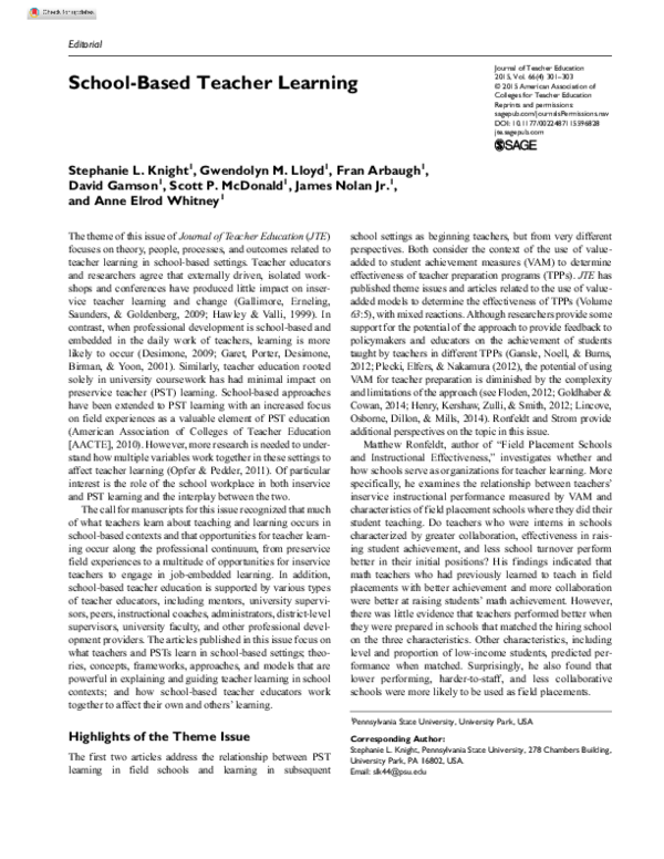 (PDF) School-Based Teacher Learning