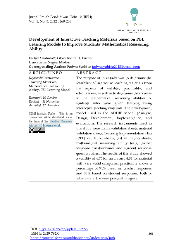 (PDF) Development of Interactive Teaching Materials based on PBL Learning Models to Improve ...