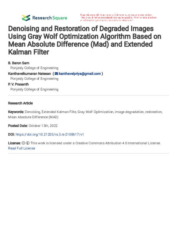 (PDF) Denoising and Restoration of Degraded Images Using Gray Wolf Optimization Algorithm Based ...