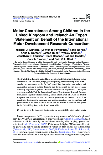 (PDF) Motor Competence in UK and Ireland: A Study