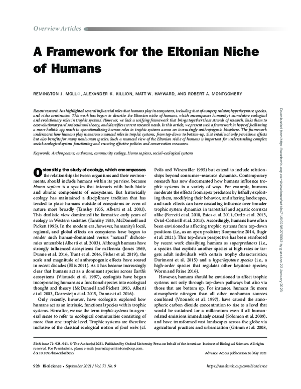 (PDF) A Framework for the Eltonian Niche of Humans