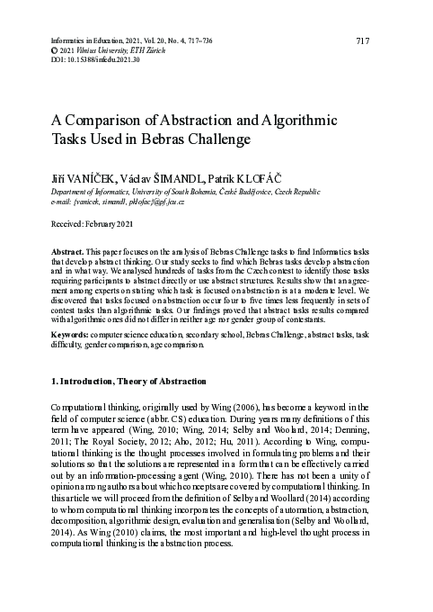 (PDF) A Comparison of Abstraction and Algorithmic Tasks Used in Bebras Challenge