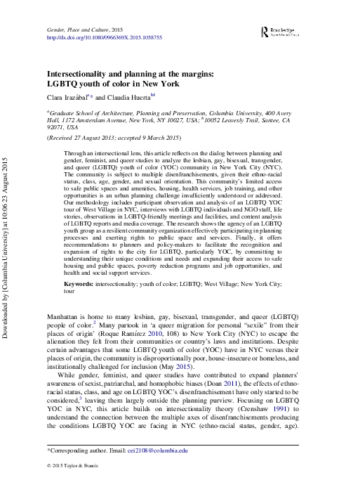 Pdf Intersectionality And Planning At The Margins Lgbtq Youth Of