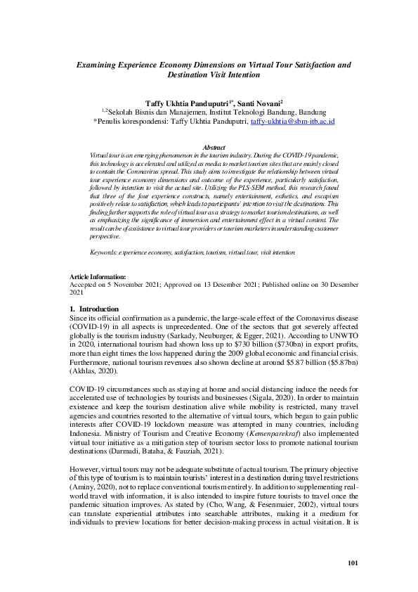 (PDF) Examining Experience Economy Dimensions on Virtual Tour ...