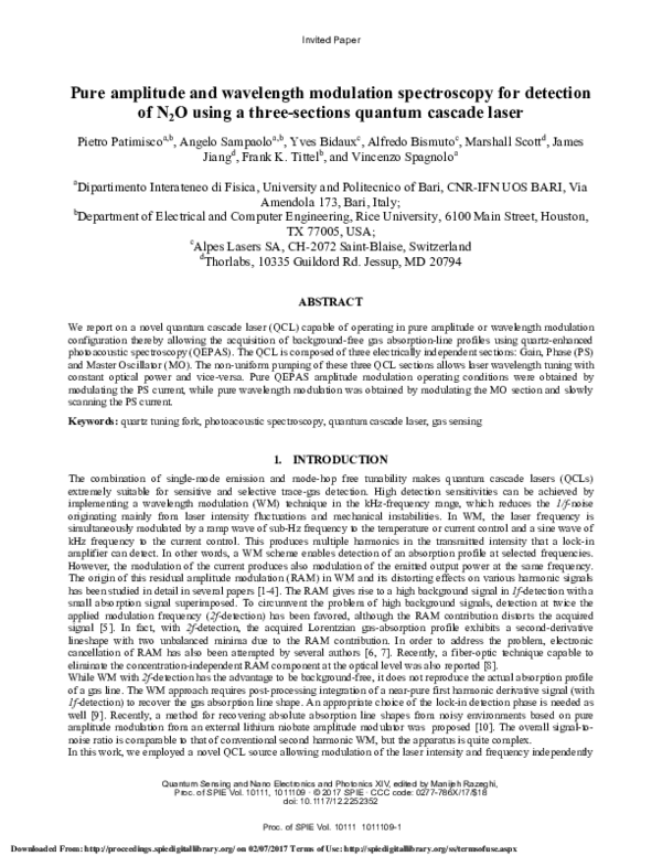 (PDF) Pure amplitude and wavelength modulation spectroscopy for detection of N2O using a three ...