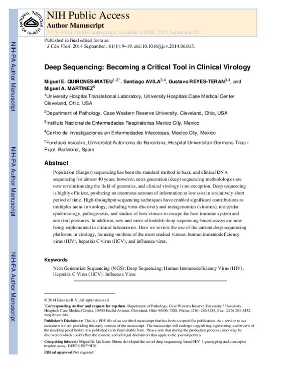 (PDF) Deep sequencing: Becoming a critical tool in clinical virology
