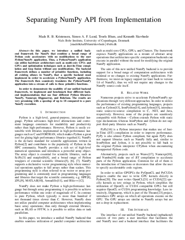(PDF) Separating NumPy API from Implementation
