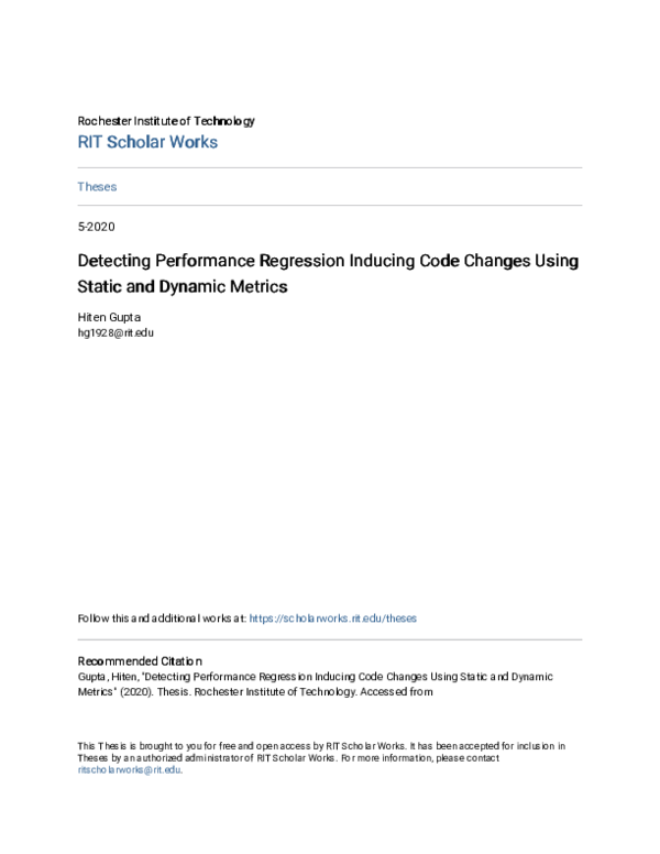 (PDF) Detecting Performance Regression Inducing Code Changes Using Static and Dynamic Metrics