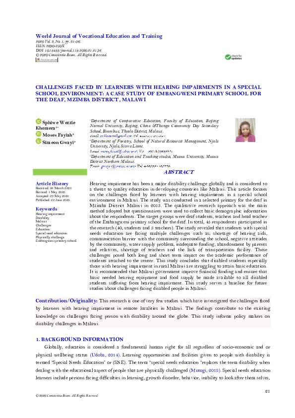 (PDF) Challenges Faced by Learners with Hearing Impairments in a Special School Environment: A ...