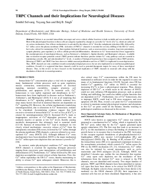 (PDF) Implications of TRPC Channels in Neurological Disorders