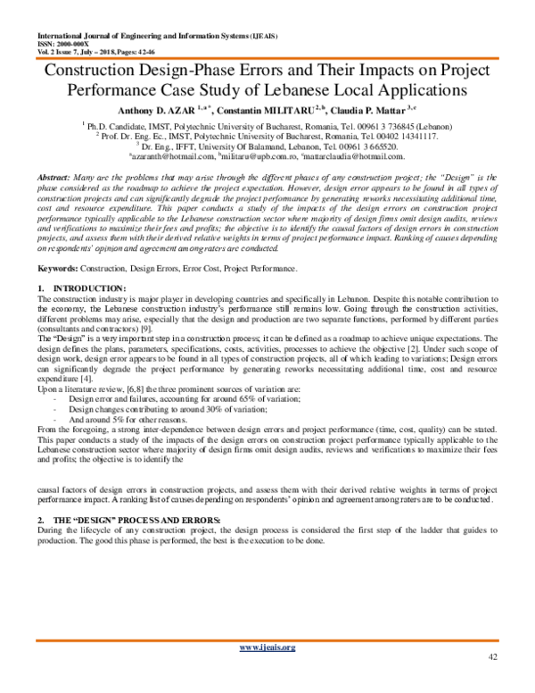 (PDF) Construction Design-Phase Errors and Their Impacts on Project ...