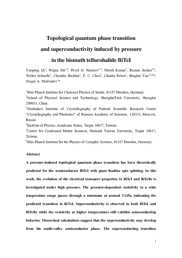 (PDF) Topological Quantum Phase Transition and Superconductivity Induced by Pressure in the ...