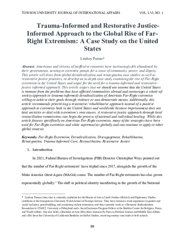 (PDF) Trauma-Informed and Restorative Justice-Informed Approach to the Global Rise of Far-Right ...