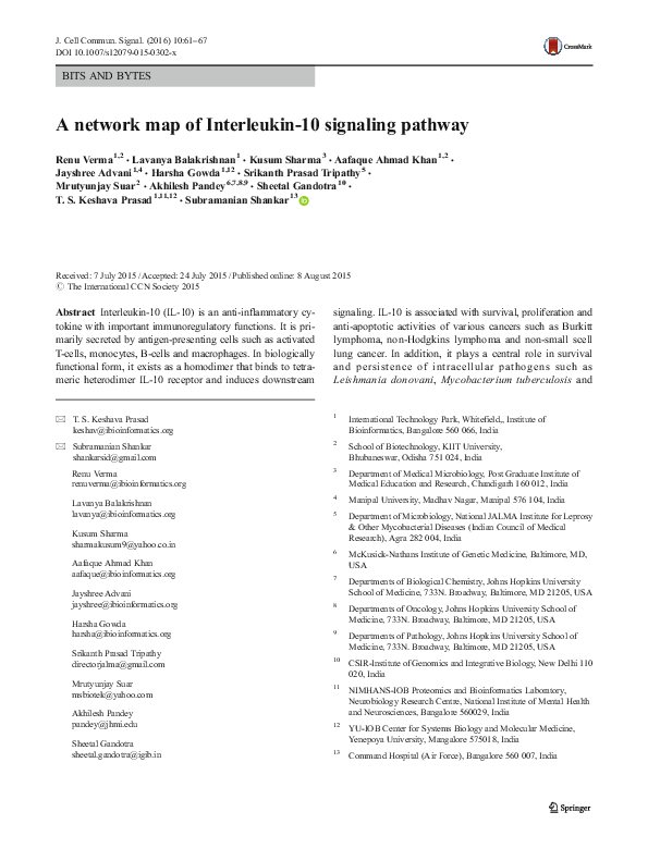 (PDF) A network map of Interleukin-10 signaling pathway