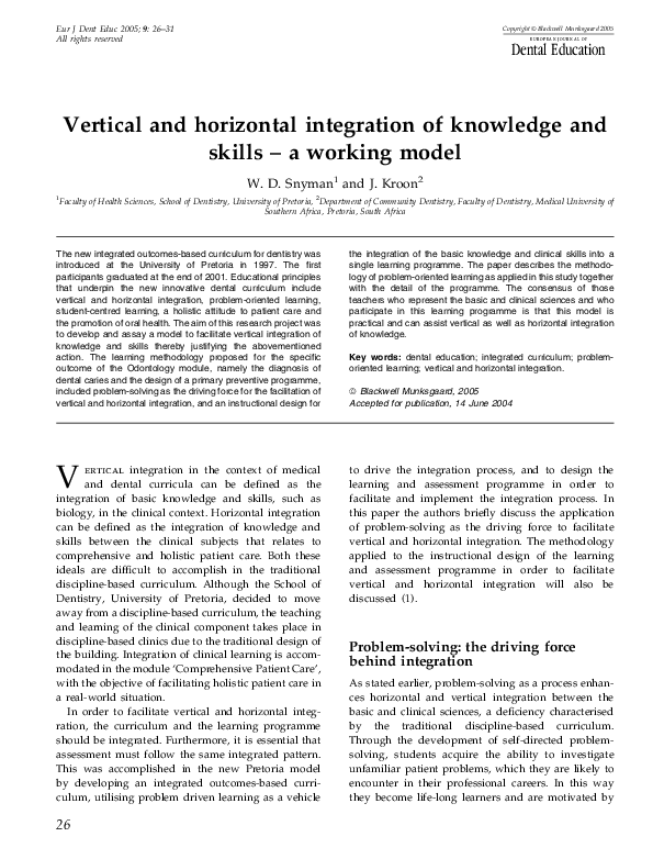 (PDF) Vertical and horizontal integration of knowledge and skills - a ...