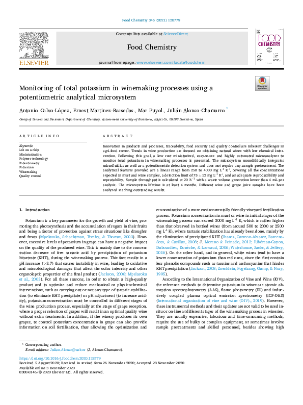 (PDF) Monitoring of total potassium in winemaking processes using a ...