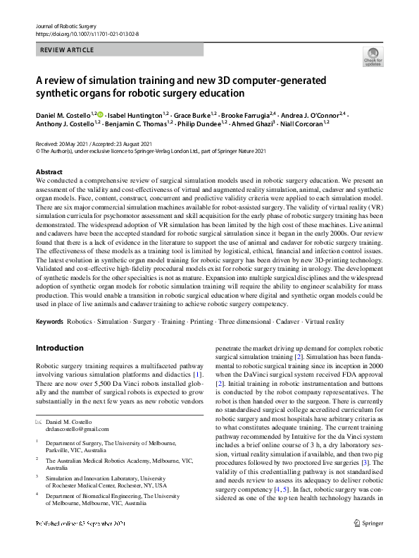 Pdf A Review Of Simulation Training And New 3d Computer Generated