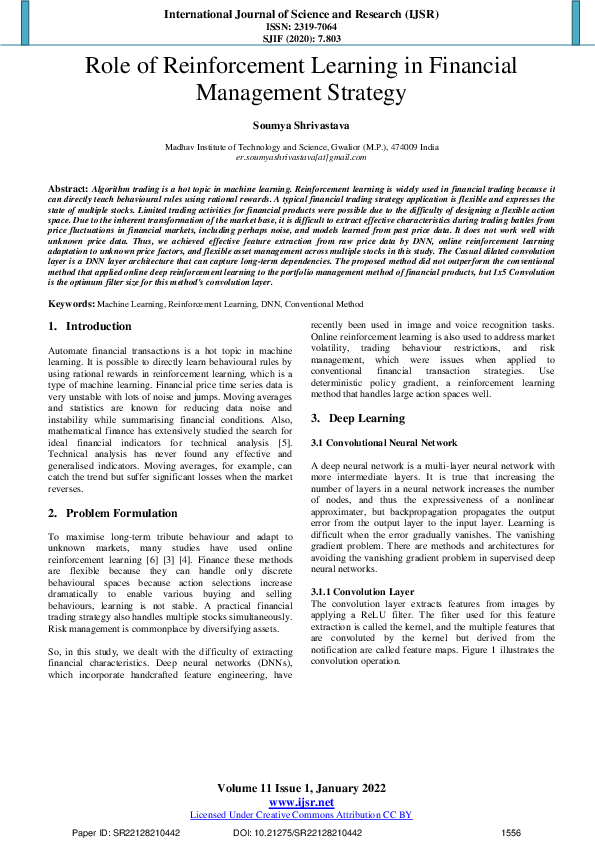 Pdf Role Of Reinforcement Learning In Financial Management Strategy