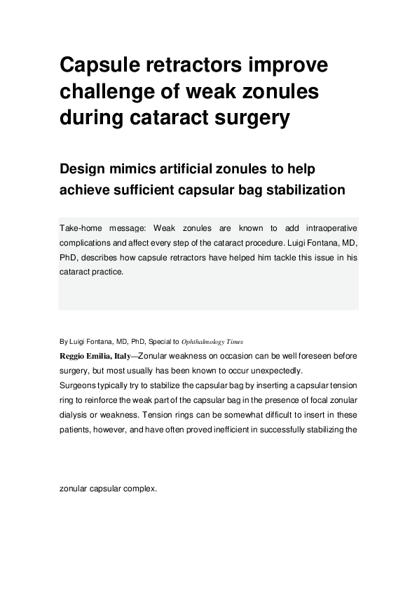 (PDF) Capsule retractors improve challenge of weak zonules during ...