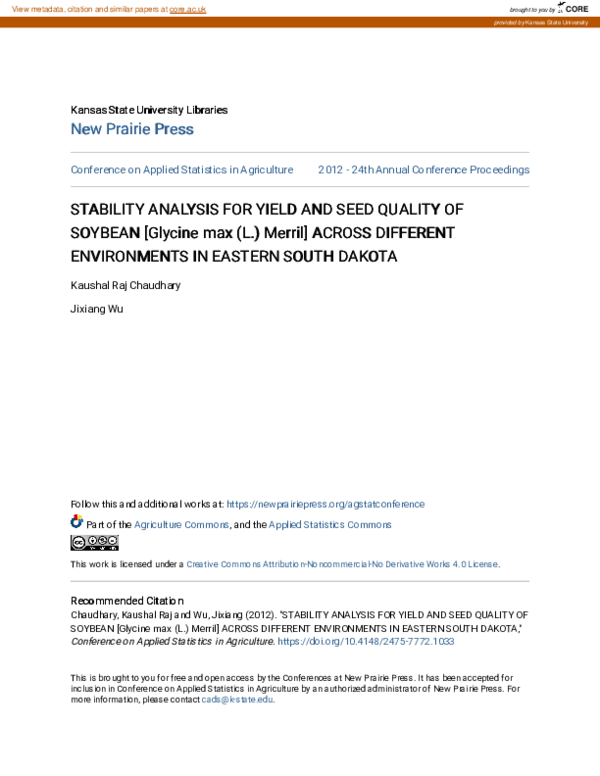 (PDF) STABILITY ANALYSIS FOR YIELD AND SEED QUALITY OF SOYBEAN [Glycine ...