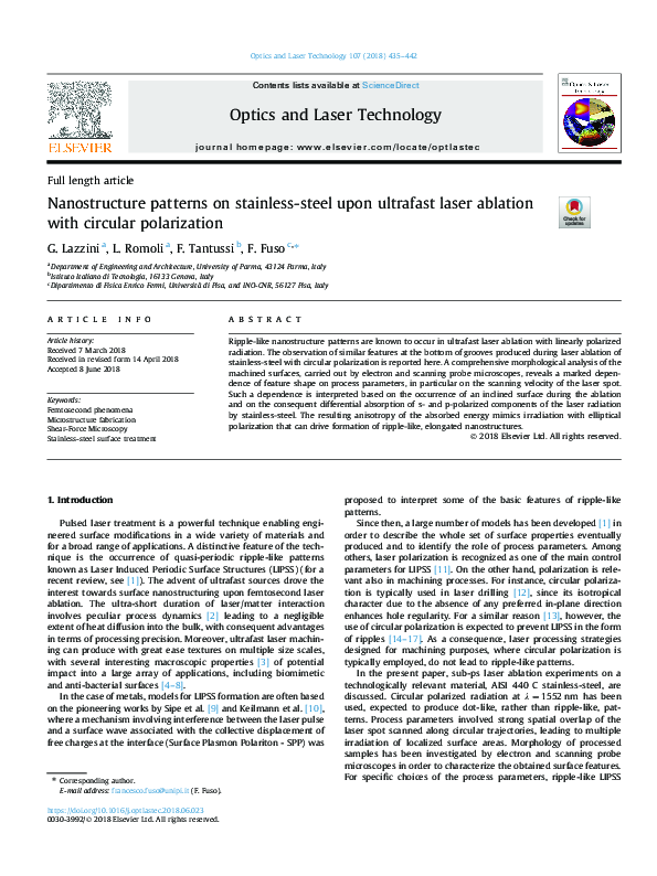 Pdf Nanostructure Patterns On Stainless Steel Upon Ultrafast Laser Ablation With Circular