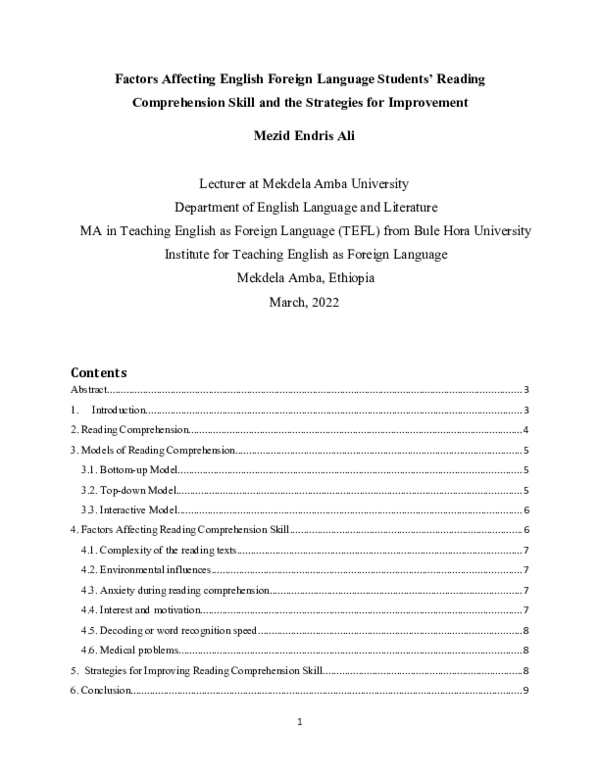 (DOC) Factors Affecting English Foreign Language Students' Reading ...
