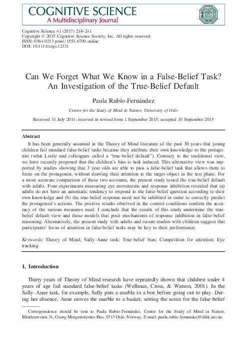 (PDF) Can We Forget What We Know in a False-Belief Task? An ...