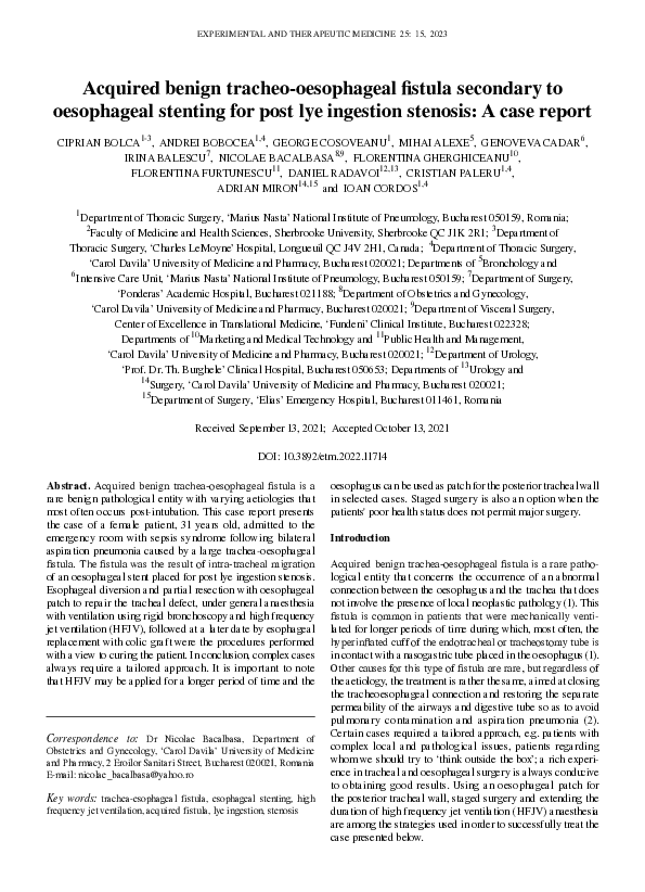 (PDF) Acquired benign tracheo‑oesophageal fistula secondary to ...