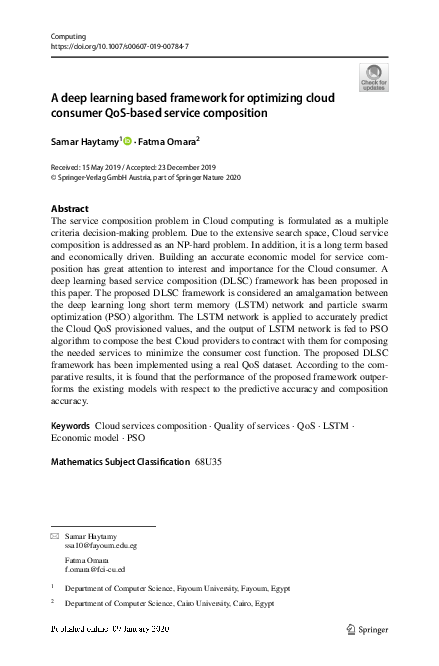 Pdf A Deep Learning Based Framework For Optimizing Cloud Consumer Qos Based Service Composition