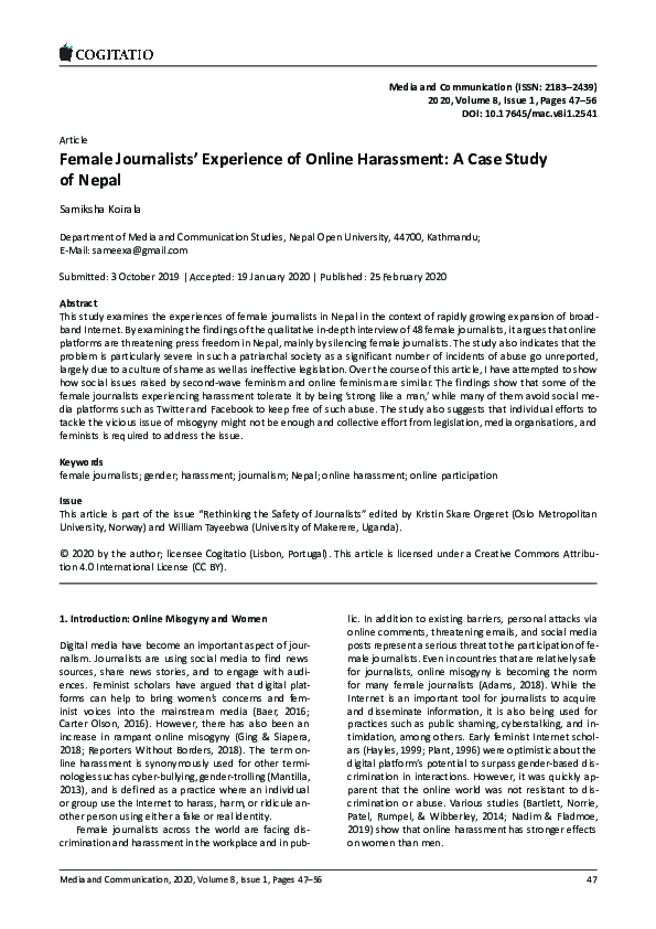 (PDF) Female Journalists’ Experience of Online Harassment: A Case Study ...