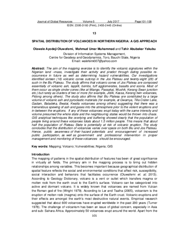 (PDF) Spatial Distribution of Volcanoes in Northern Nigeria: A Gis Approach