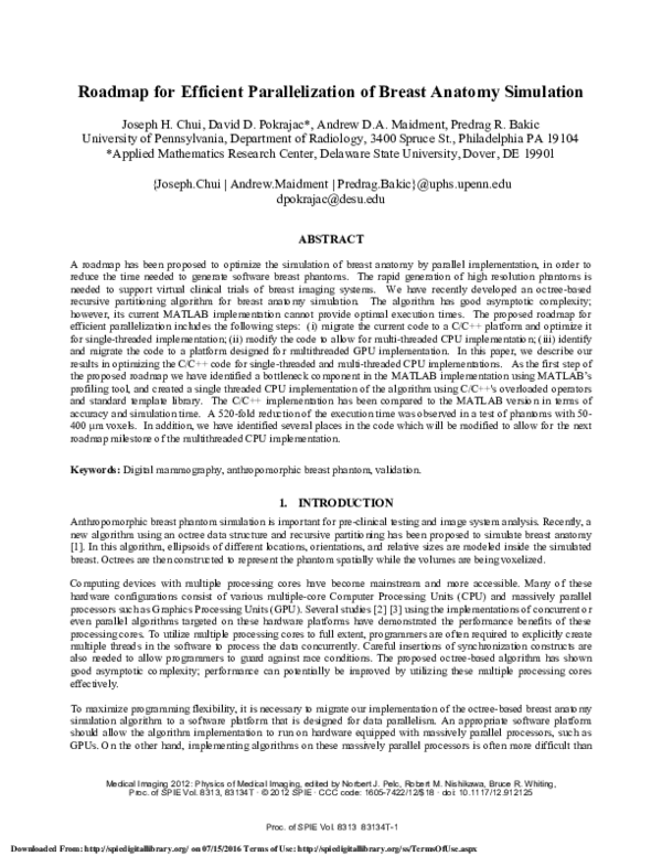 Pdf Roadmap For Efficient Parallelization Of Breast Anatomy Simulation
