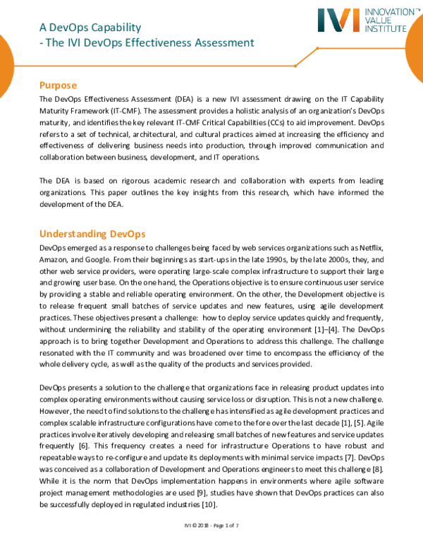 (PDF) A DevOps Capability - The IVI DevOps Effectiveness Assessment