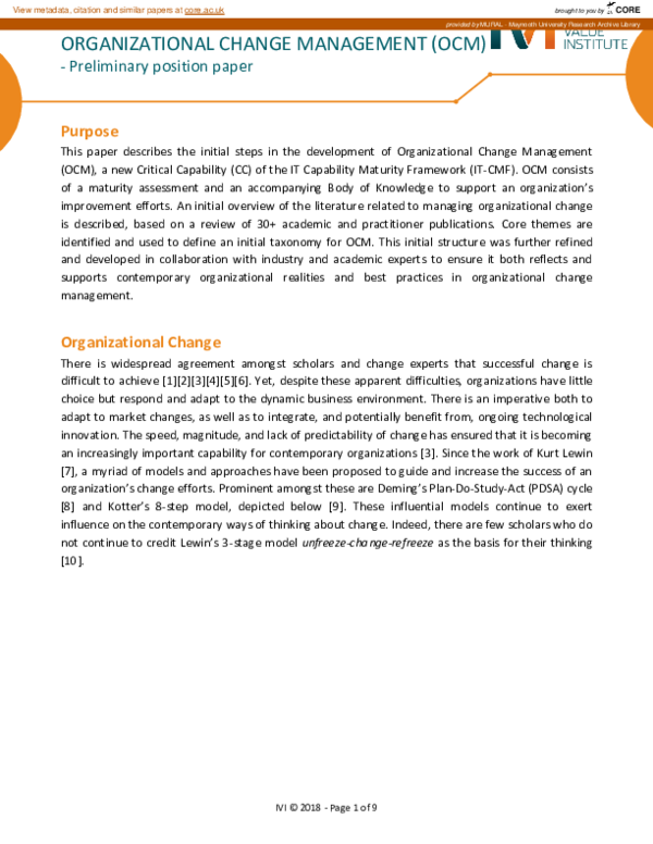 (PDF) Organizational Change Management (OCM): Preliminary position paper