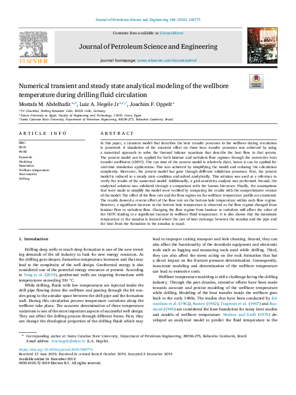 Pdf Numerical Transient And Steady State Analytical Modeling Of The Wellbore Temperature