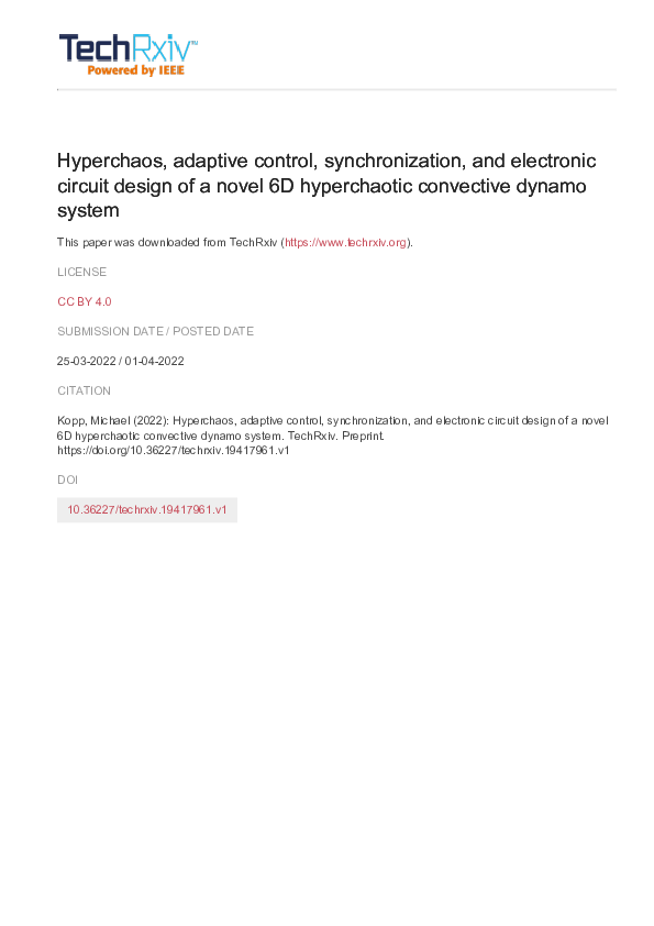 Pdf Hyperchaos Adaptive Control Synchronization And Electronic