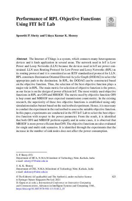 Pdf Performance Of Rpl Objective Functions Using Fit Iot Lab