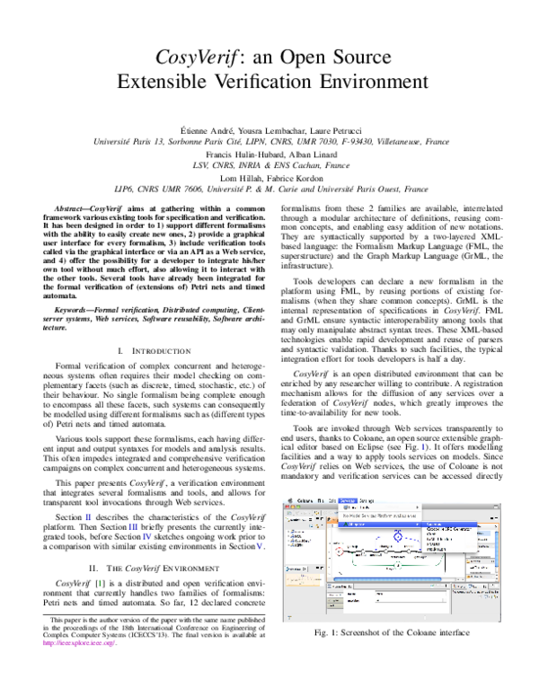(PDF) CosyVerif: An Open Source Extensible Verification Environment