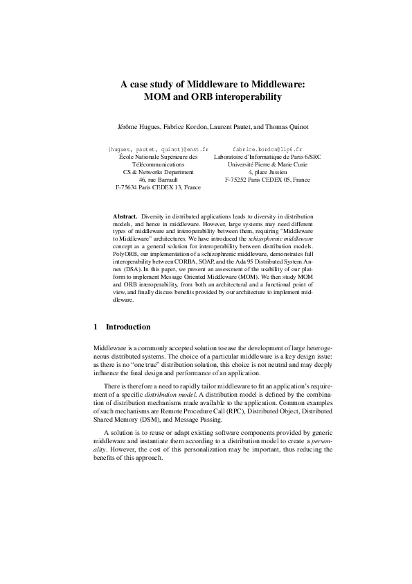 (PDF) A case study of Middleware to Middleware: MOM and ORB interoperability