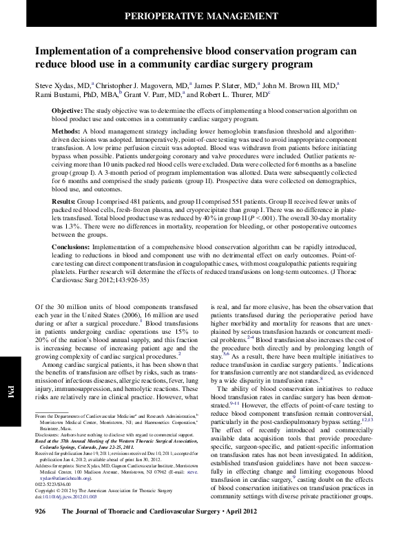 (PDF) Implementation of a comprehensive blood conservation program can ...