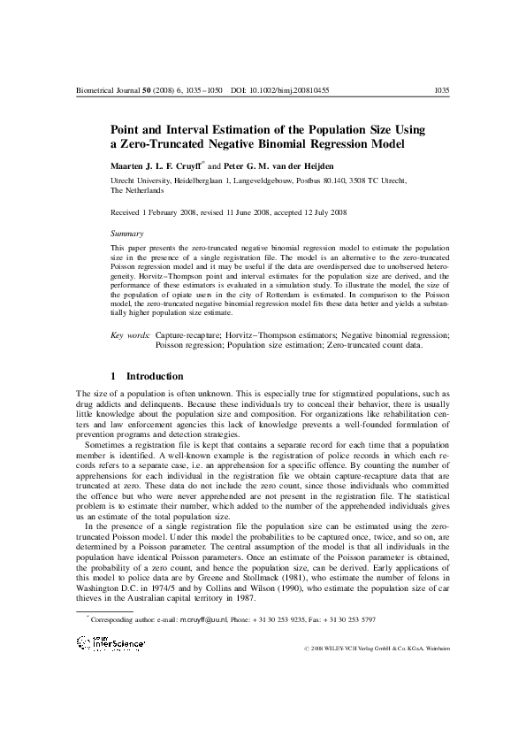 (PDF) Point and Interval Estimation of the Population Size Using a Zero-Truncated Negative ...