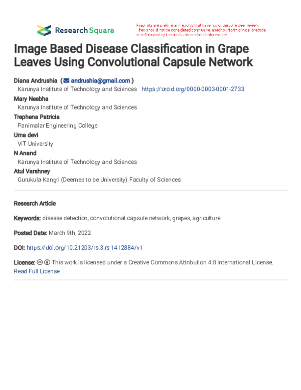 (PDF) Image Based Disease Classification in Grape Leaves Using Convolutional Capsule Network
