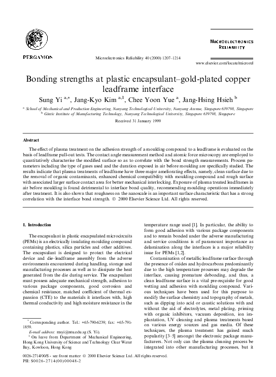 (PDF) Bonding strengths at plastic encapsulant–gold-plated copper ...