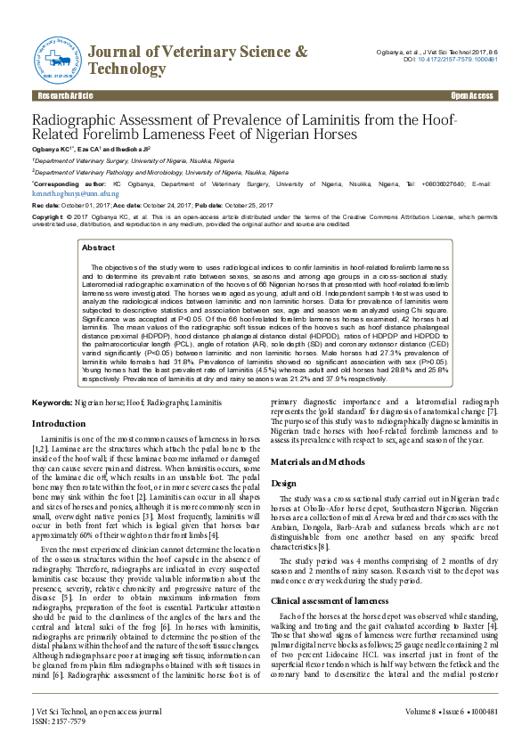 (PDF) Radiographic Assessment of Prevalence of Laminitis from the Hoof ...