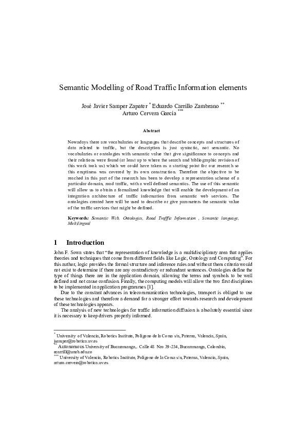 (PDF) Semantic Modelling of Road Traffic Information elements